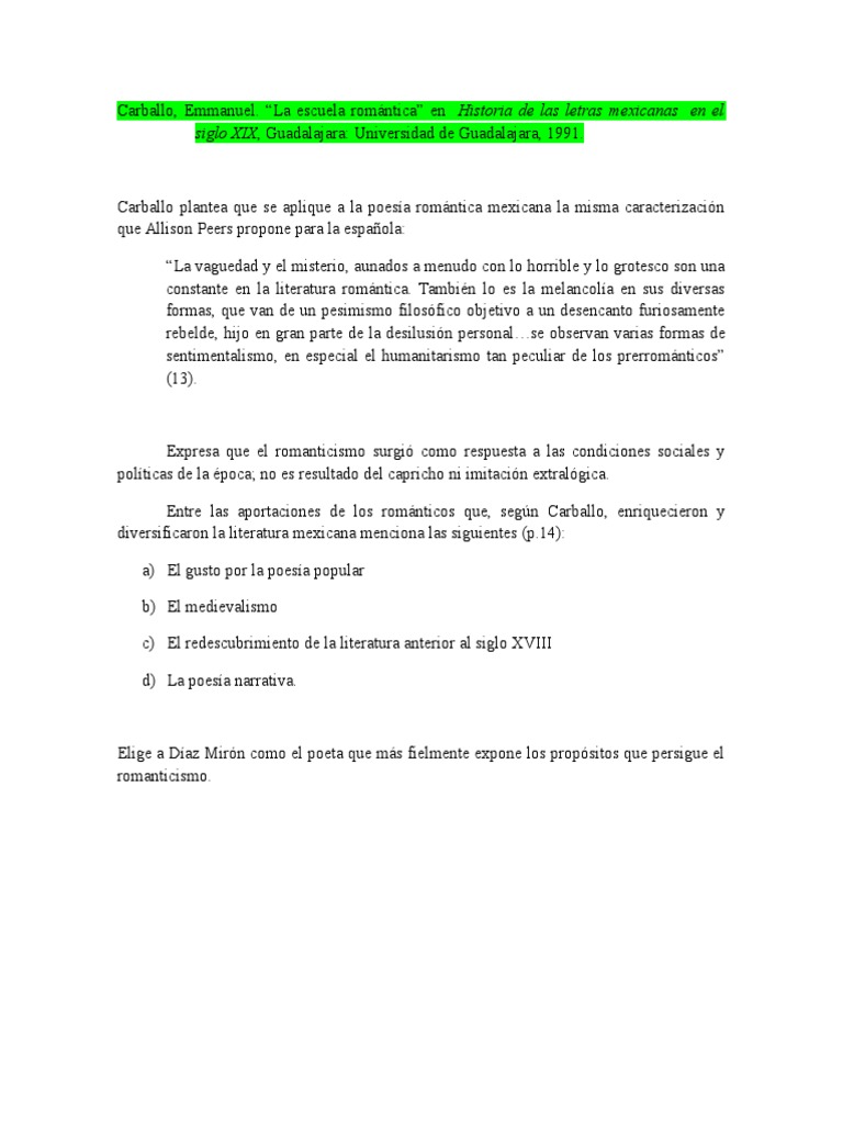 Fichas Romanticismo Mexicano. | PDF