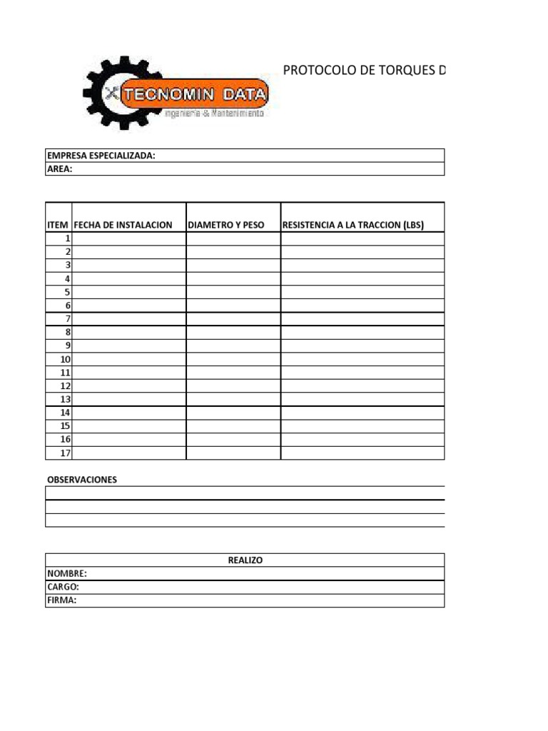 Excel - Imprimir Torque