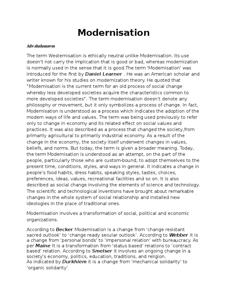 Modernisation Pros and Cons | PDF | Modernization Theory | Value (Ethics)