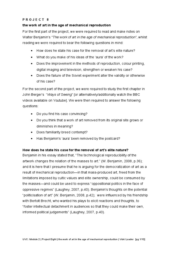 The Work of Art in The Age of Mechanical Reproduction | PDF | Aura ...