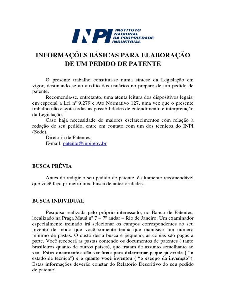Apostila Sobre Pedido de Patente (INPI) | PDF | Tecnologia e Engenharia