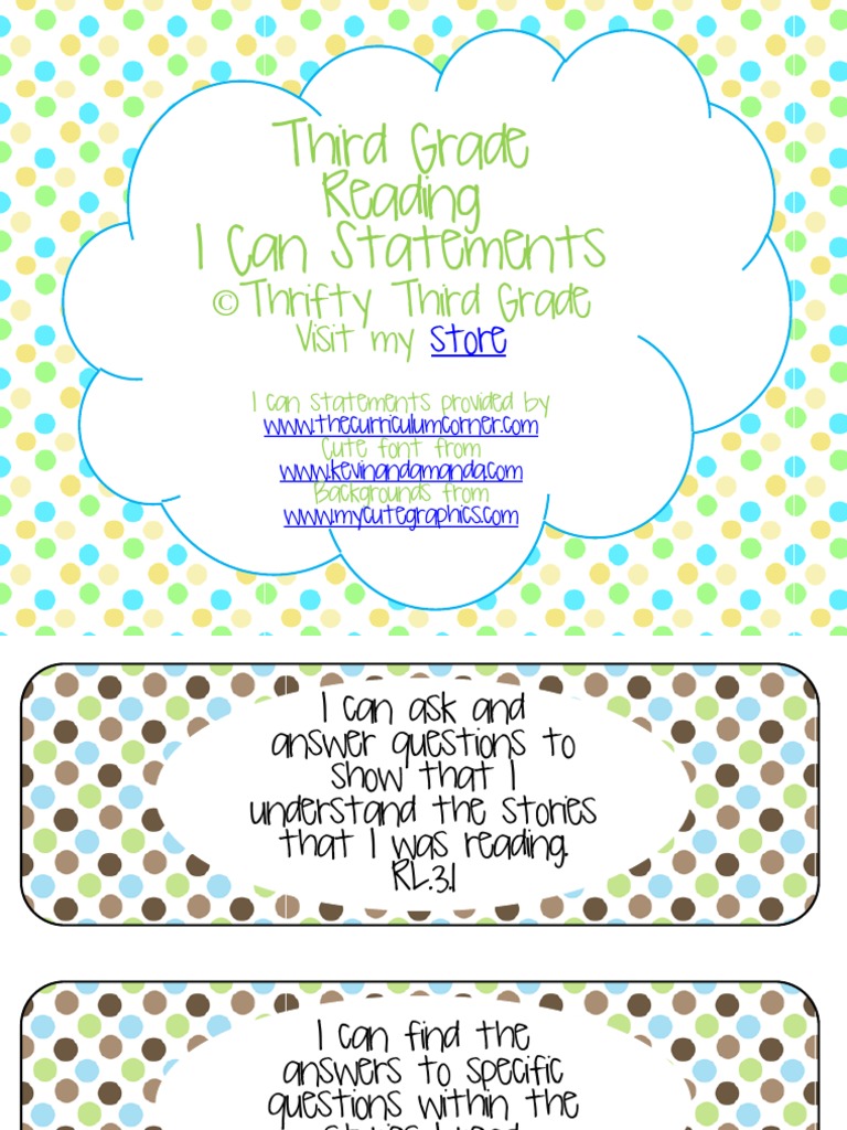 Third Grade Reading I Can Statements | PDF | Phonics | Linguistics