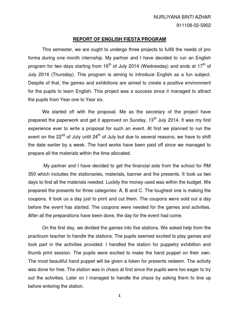 Report of English Fiesta Program | PDF