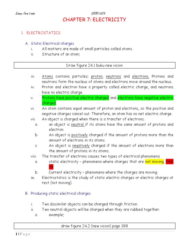 Electricity and Electrostatics Notes | PDF | Series And Parallel ...