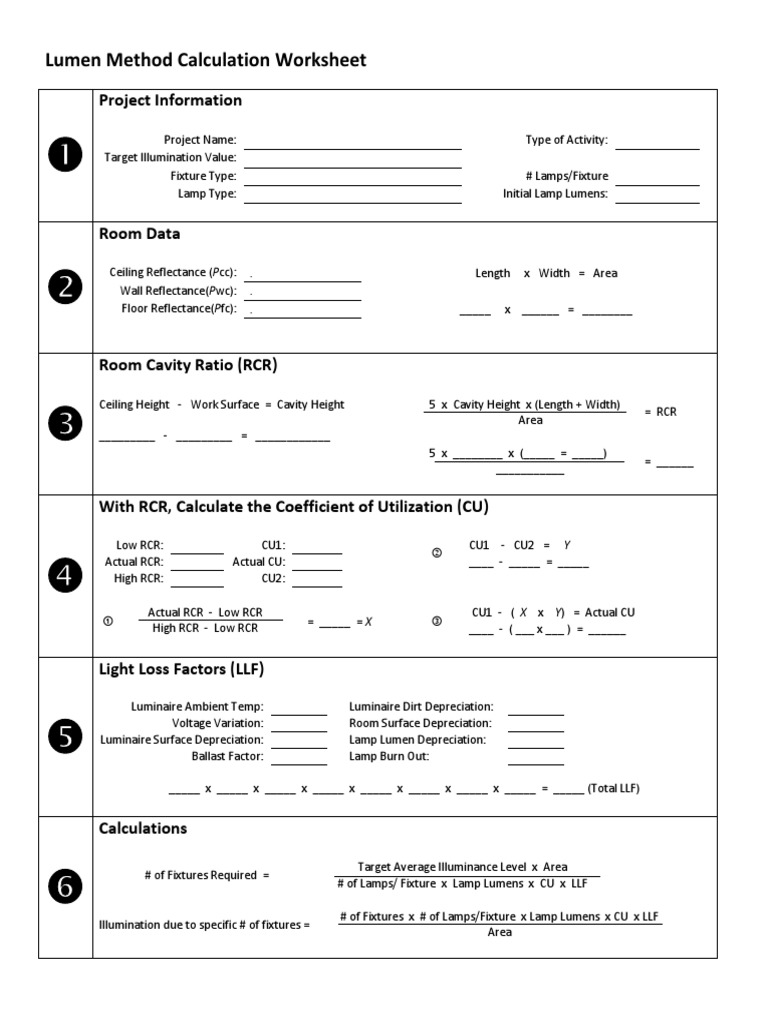 Lumen Method Calculation Worksheet | PDF | Science & Mathematics