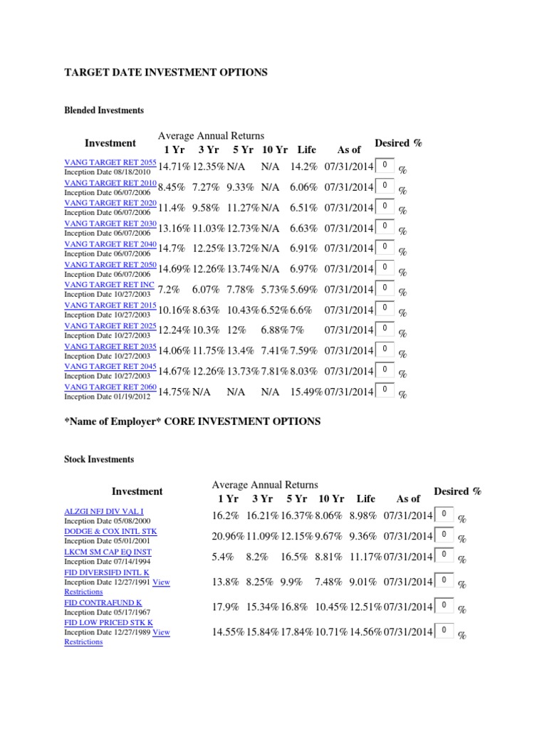 Target Date Investment Options Overview | PDF | Financial Economics ...