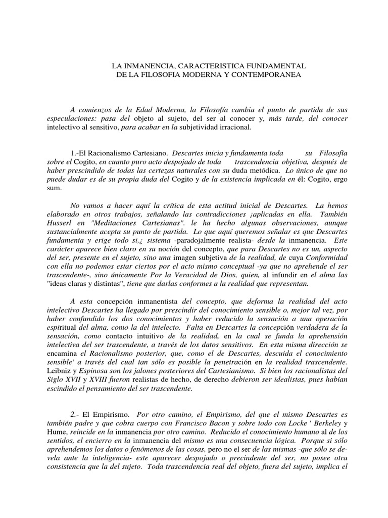 La Inmanencia. Caracteristica Fundamental | PDF