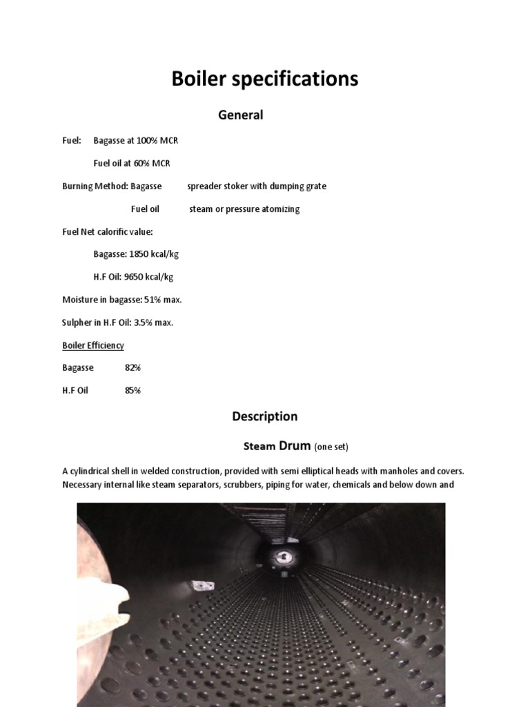 Boiler Specifications for a Cogeneration Plant Utilizing Bagasse and ...