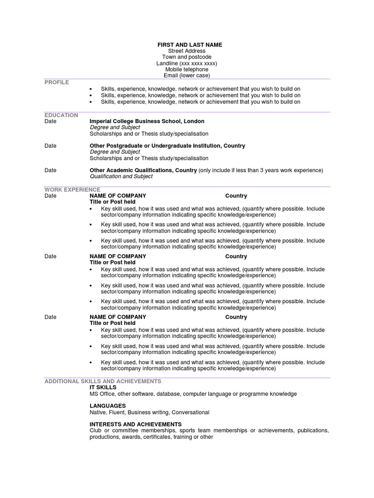 CV Template | Thesis | Postgraduate Education