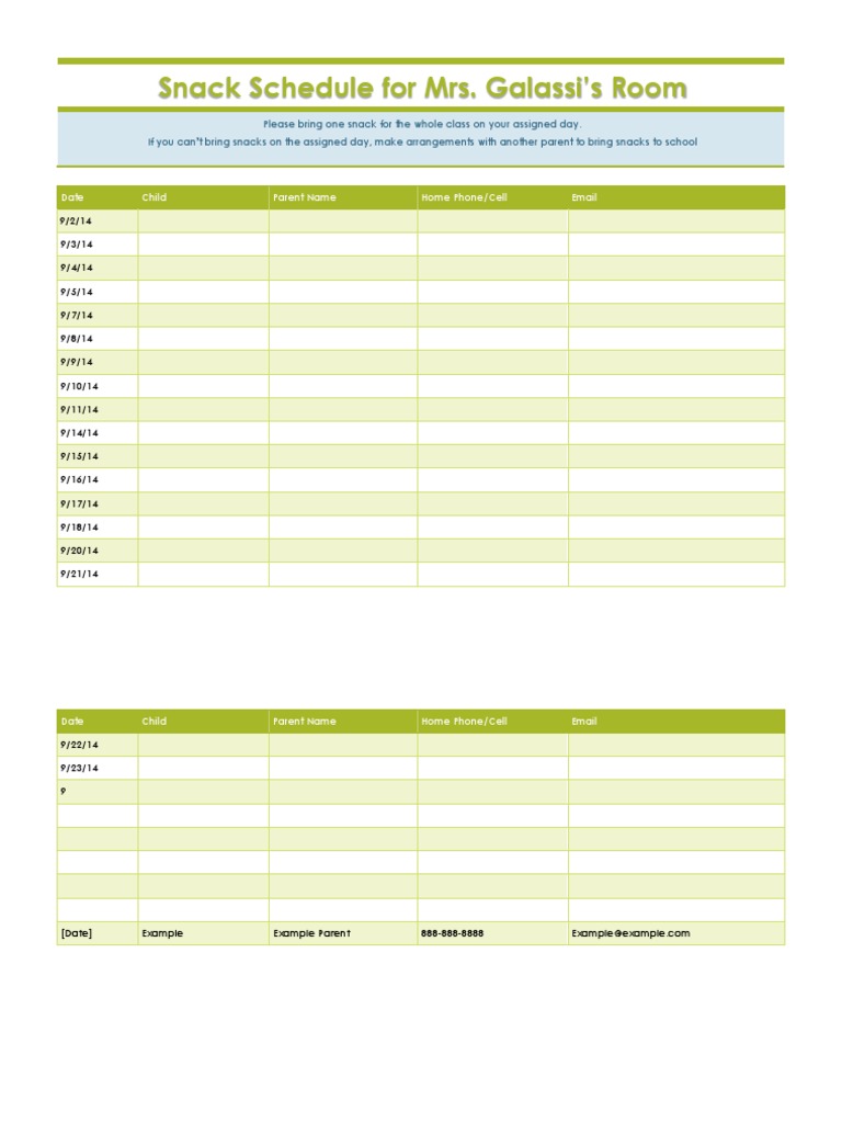 Mrs. Galassi's Snack Schedule 2023 | PDF