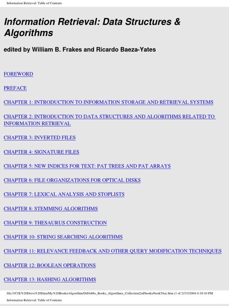 Information Retrieval Data Structures And Algorithms Pdf
