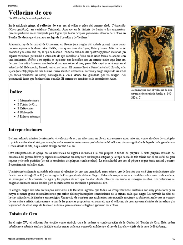 Vellocino de Oro - Wikipedia, La Enciclopedia Libre | Mitología de ...