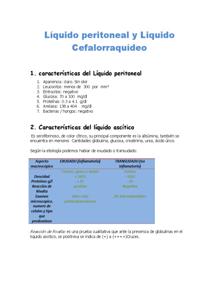 Líquido Peritoneal y Liquido Cefaloraquideo | Descargar gratis PDF ...