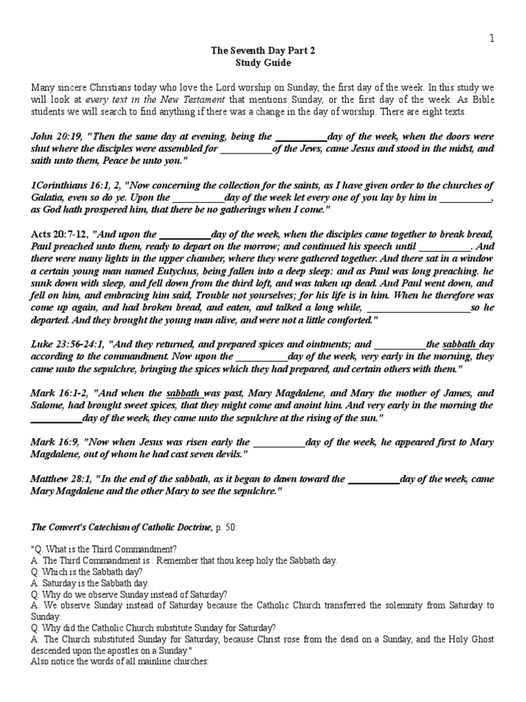 The Seventh Day Part 2 Study Guide: The Convert's Catechism of Catholic ...