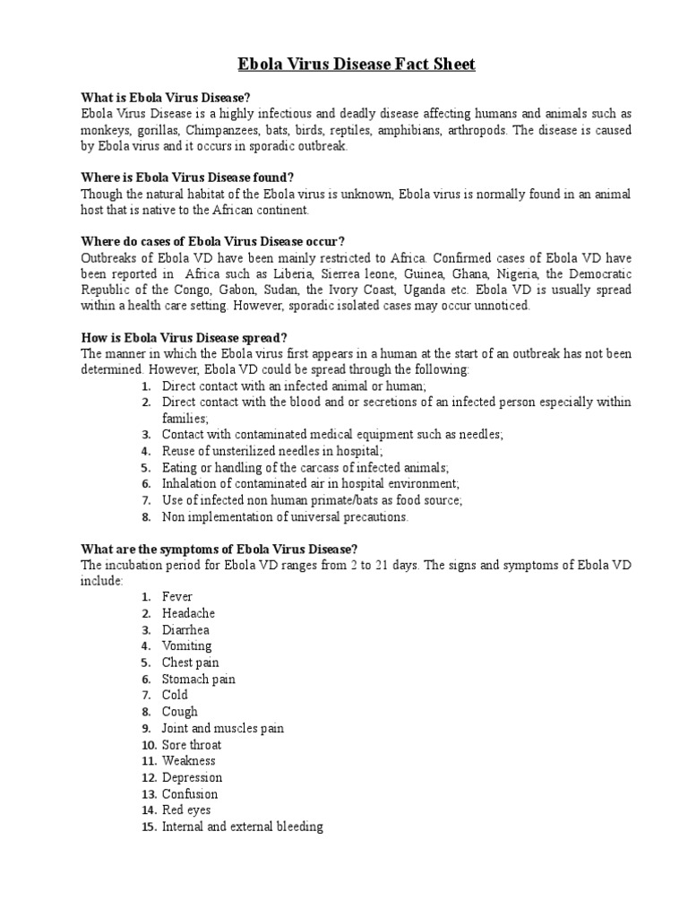 Ebola Fact Sheet | PDF | Ebola Virus Disease | Animal Diseases