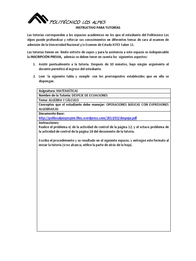 Despeje de Ecuaciones | PDF | Ecuación cuadrática | Ecuaciones