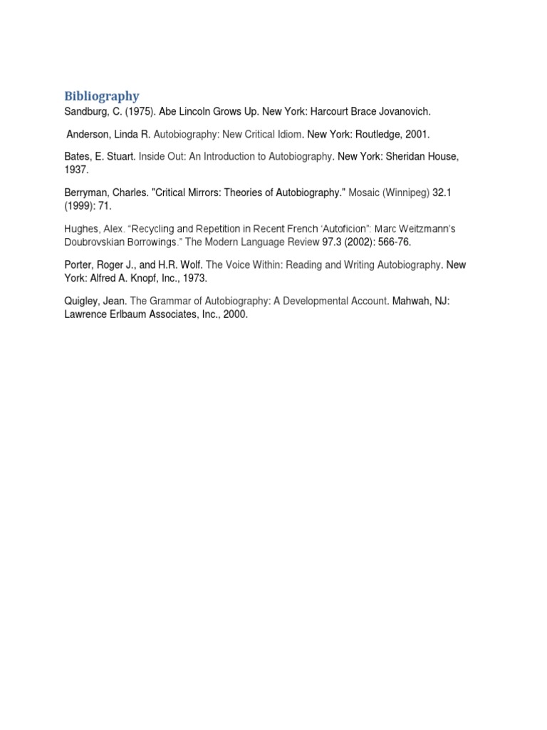 Bibliography: Autobiography: New Critical Idiom Inside Out: An ...