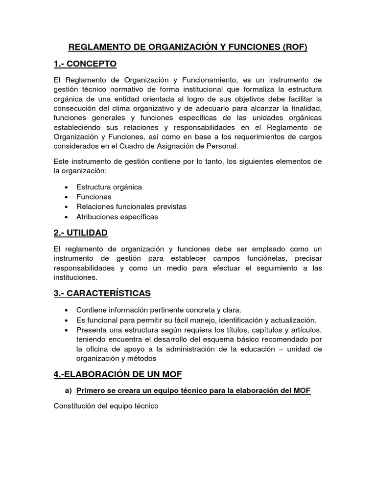Reglamento de Organización Y Funciones (Rof) 1.-Concepto | PDF | Institución | Regulación