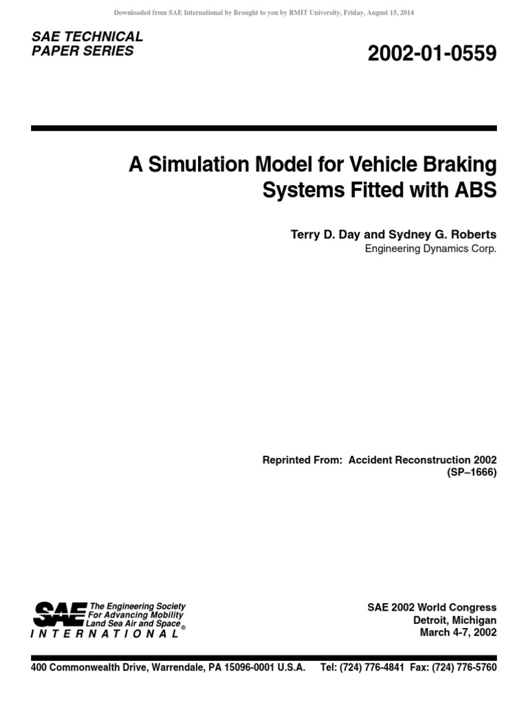 Sae Technical Paper Series: Terry D. Day and Sydney G. Roberts | PDF ...