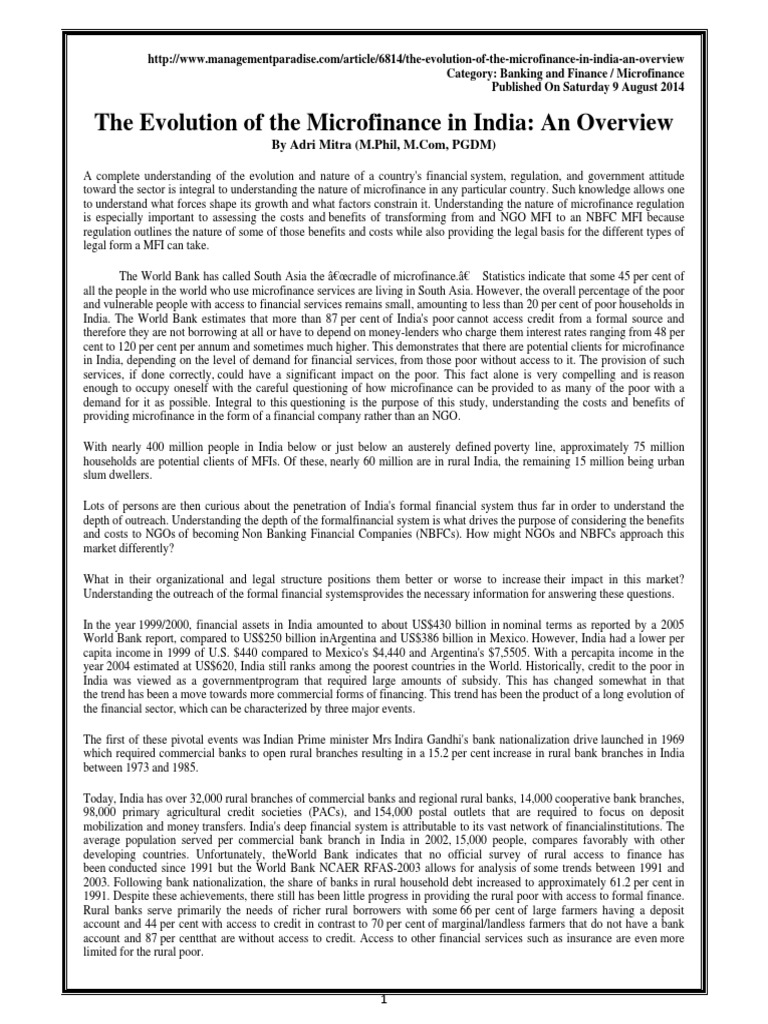 The Evolution of The Microfinance in India - An Overview | PDF ...