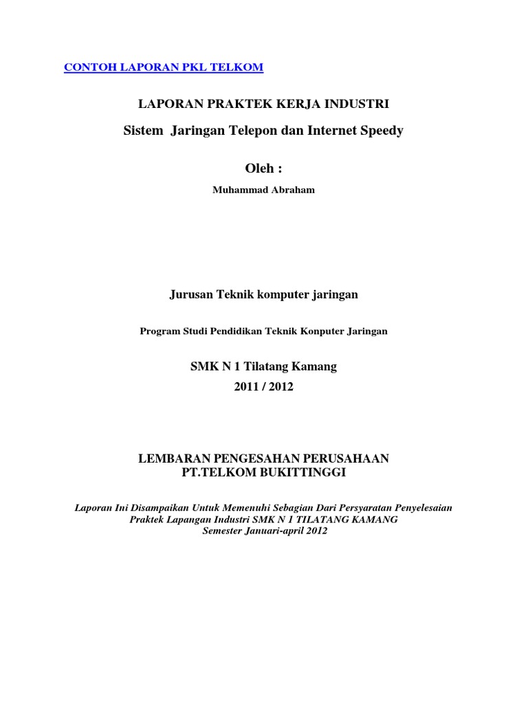 Contoh Laporan PKL Telkom | PDF