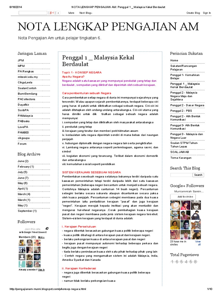 Nota Lengkap Pengajian Am - Penggal 1 - Malaysia Kekal Berdaulat | PDF