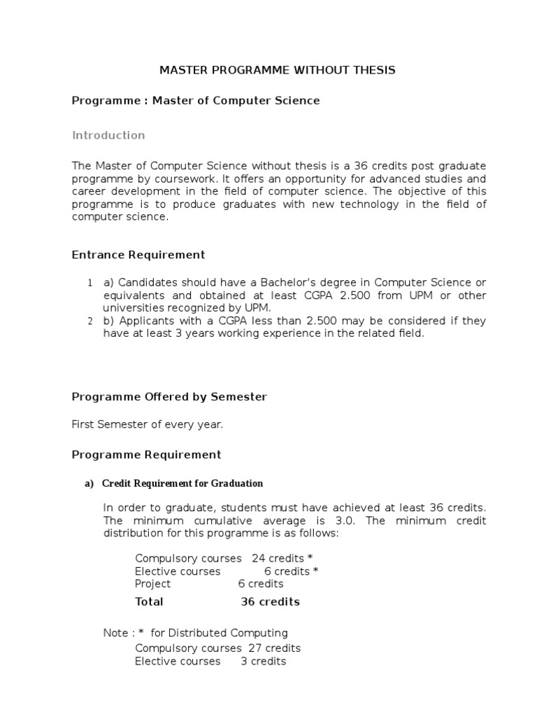 Master Programme Without Thesis Programme: Master of Computer Science ...
