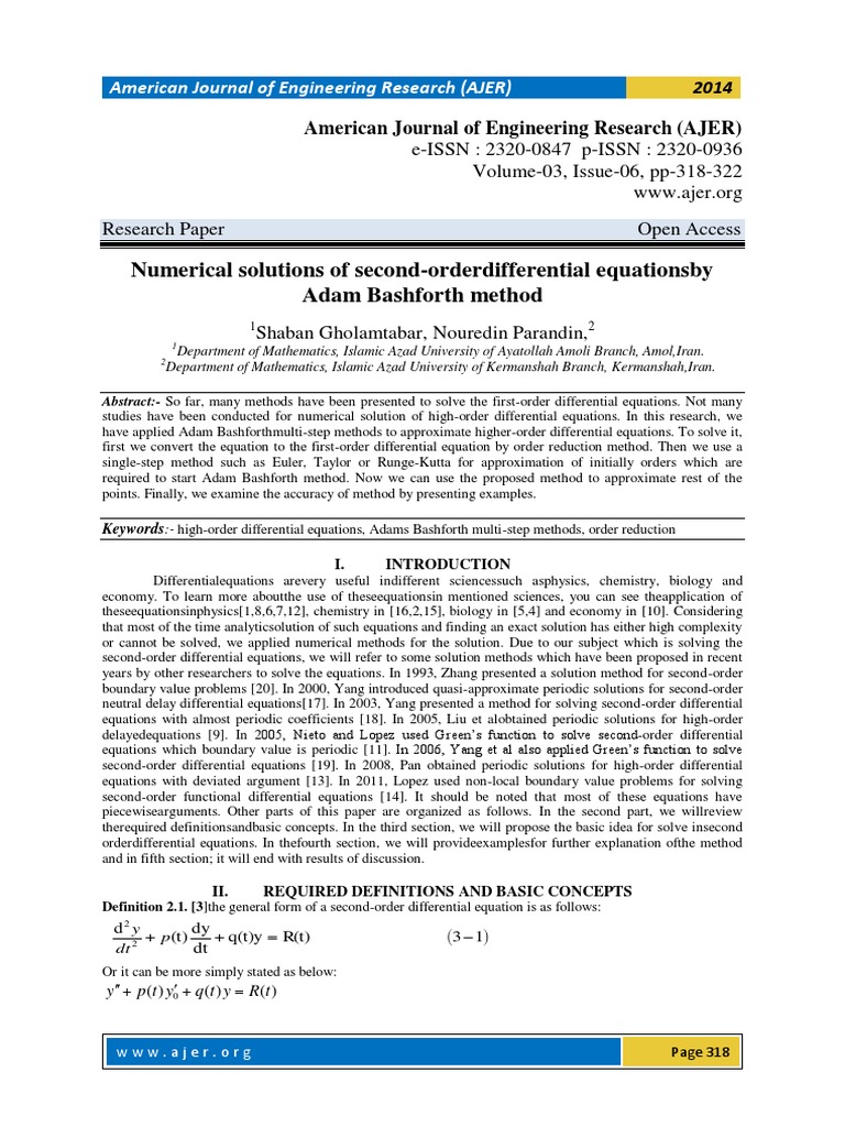 Numerical Solutions of Second-Orderdifferential Equationsby Adam Bashforth Method | PDF ...