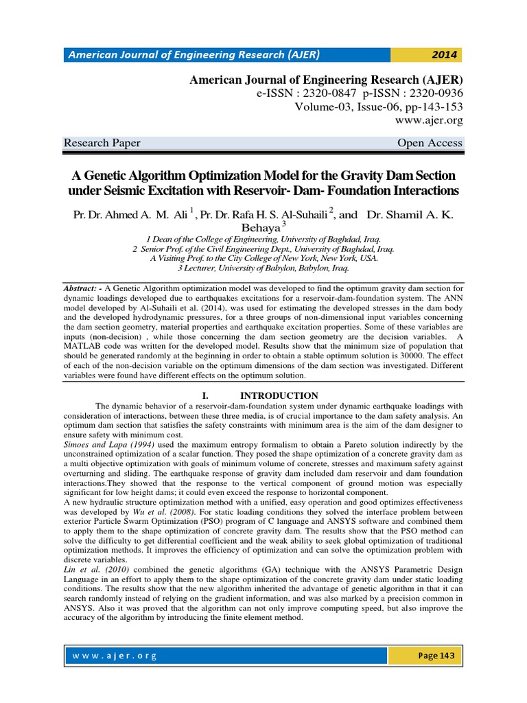 A Genetic Algorithm Optimization Model For The Gravity Dam Section Under Seismic Excitation With ...