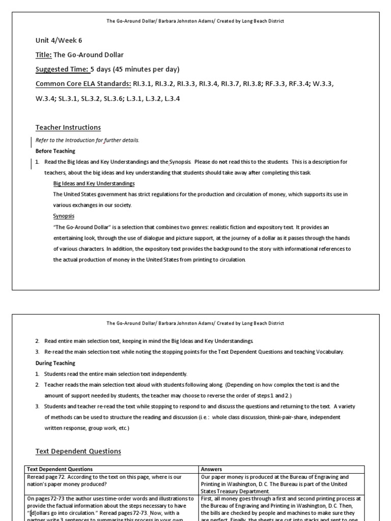 The Go Around Dollar. Lesson | PDF | Banknote | Bureau Of Engraving And ...