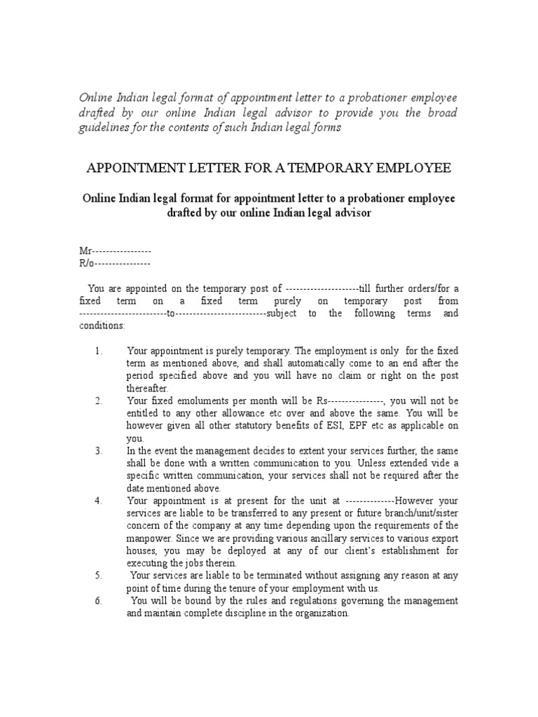 Temporary Employee Appointment Letter | PDF