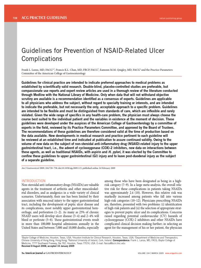 Guidelines For Prevention of NSAID-Related Ulcer Complications | PDF ...