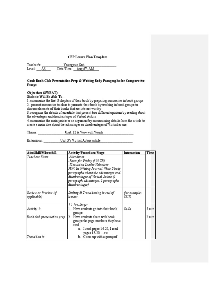 Self Reflection Aug 6th Lesson Plan | PDF | Lesson Plan | Learning