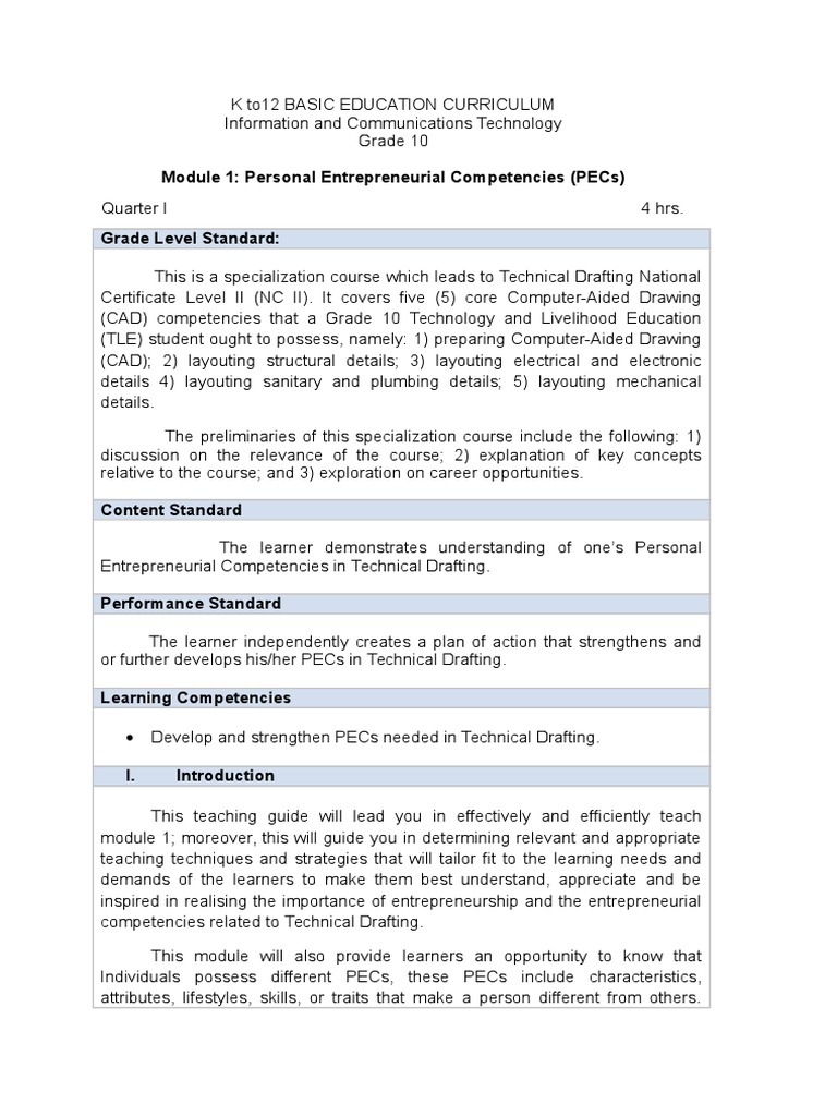 Module1 TG-PECs Grade10 | PDF | Pedagogy | Teaching