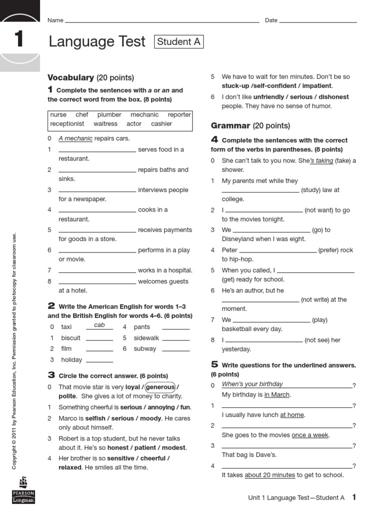 Language Test 1A | Question