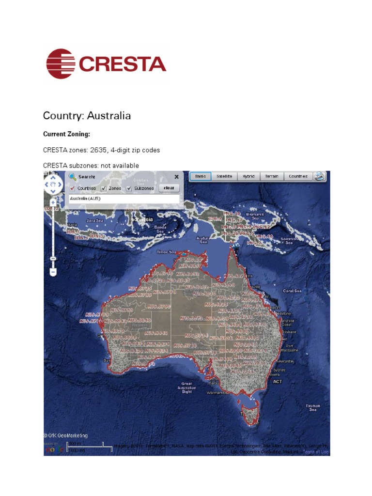 Australia CRESTA Zones Overview | PDF