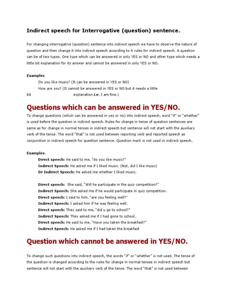 Indirect Speech for Interrogative Sentences | PDF | Question | Semiotics
