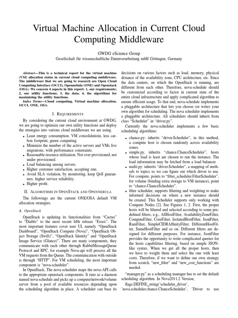 Virtual Machine Allocation in Current Cloud Computing Middleware | PDF | Open Stack | Scheduling ...