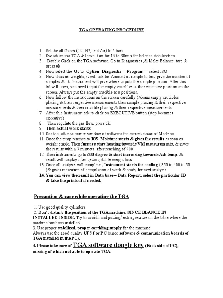 TGA Operating Procedure Guide | PDF