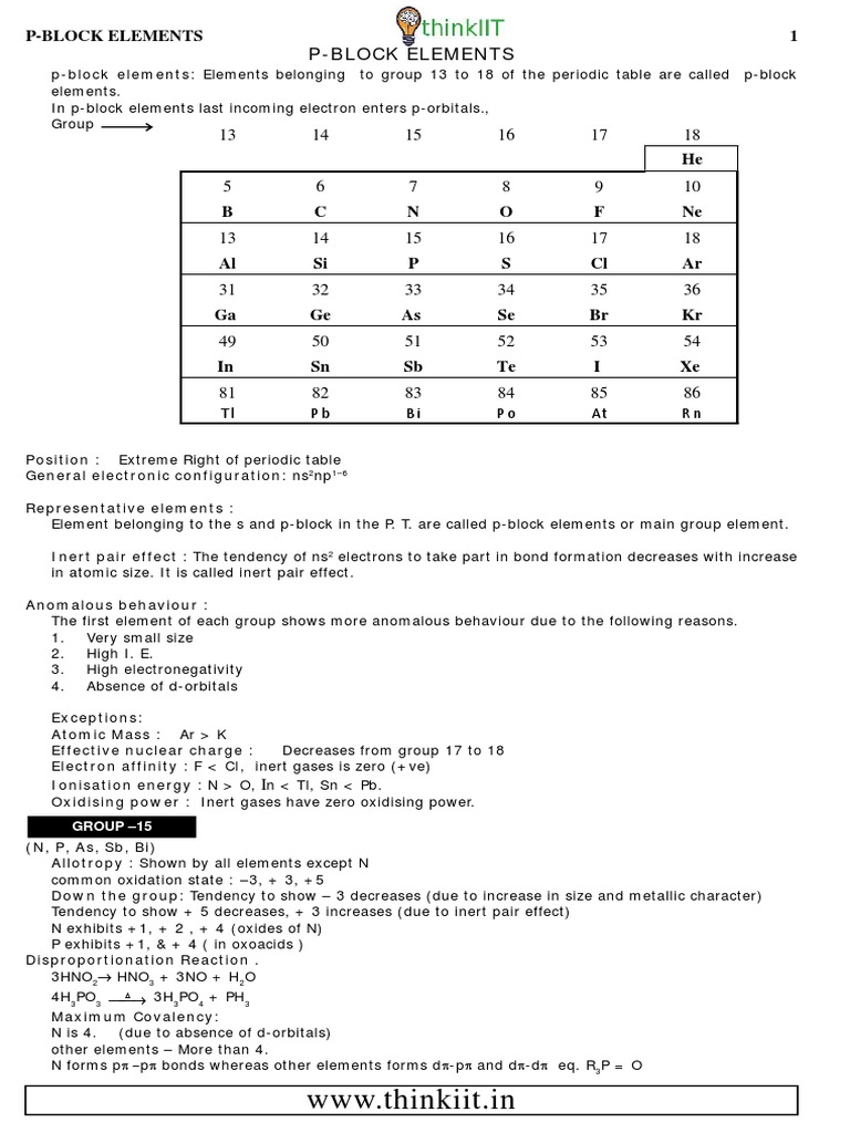 P Block | PDF | Chlorine | Fluorine