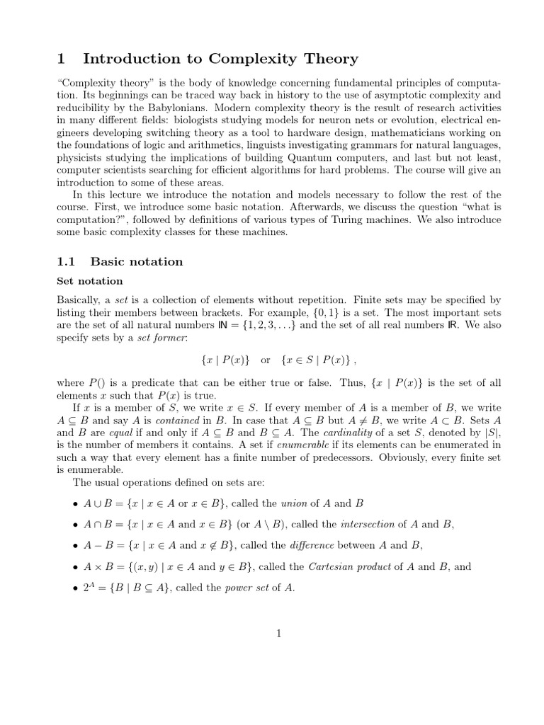 1 Introduction To Complexity Theory 11 Basic Notation Pdf Computational Complexity Theory