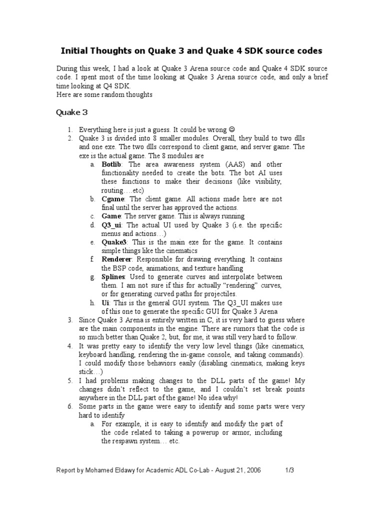 Initial Thoughts On Quake 3 and Quake 4 SDK Source Codes | PDF | Compiler | Information ...