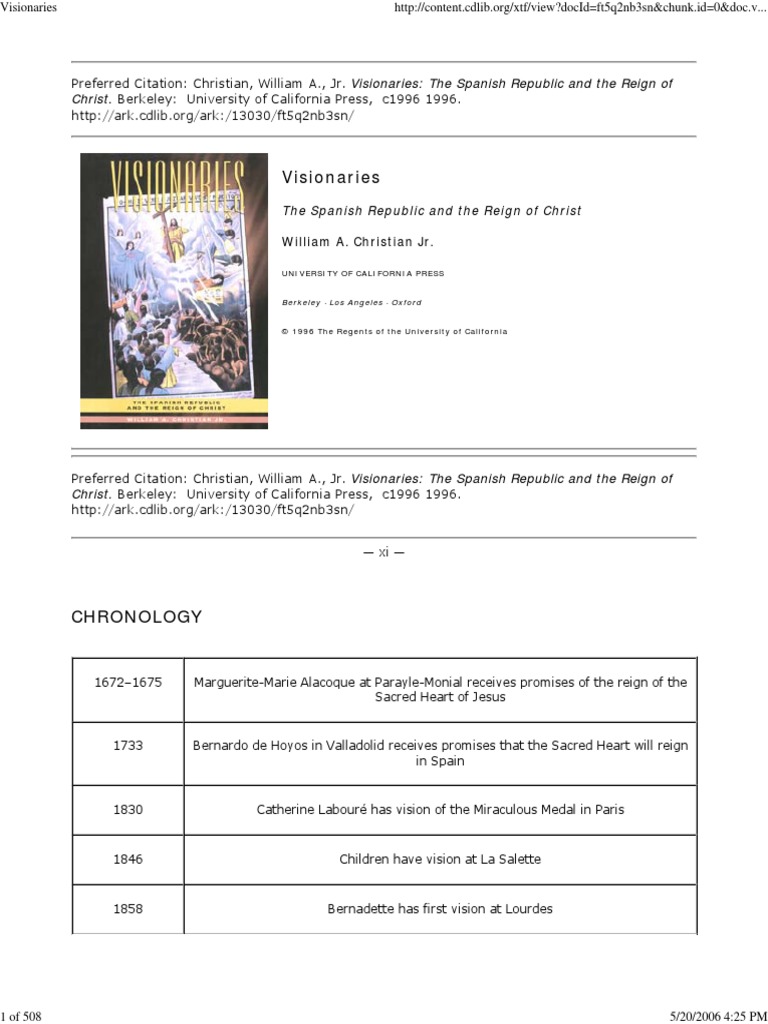 William A. Christian Jr. Visionaries The Spanish Republic and The Reign ...