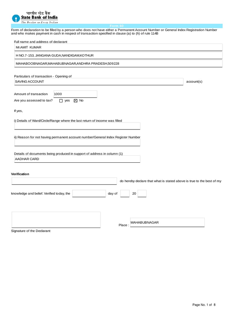 Form 60: Verification | PDF | Cheque | Identity Document