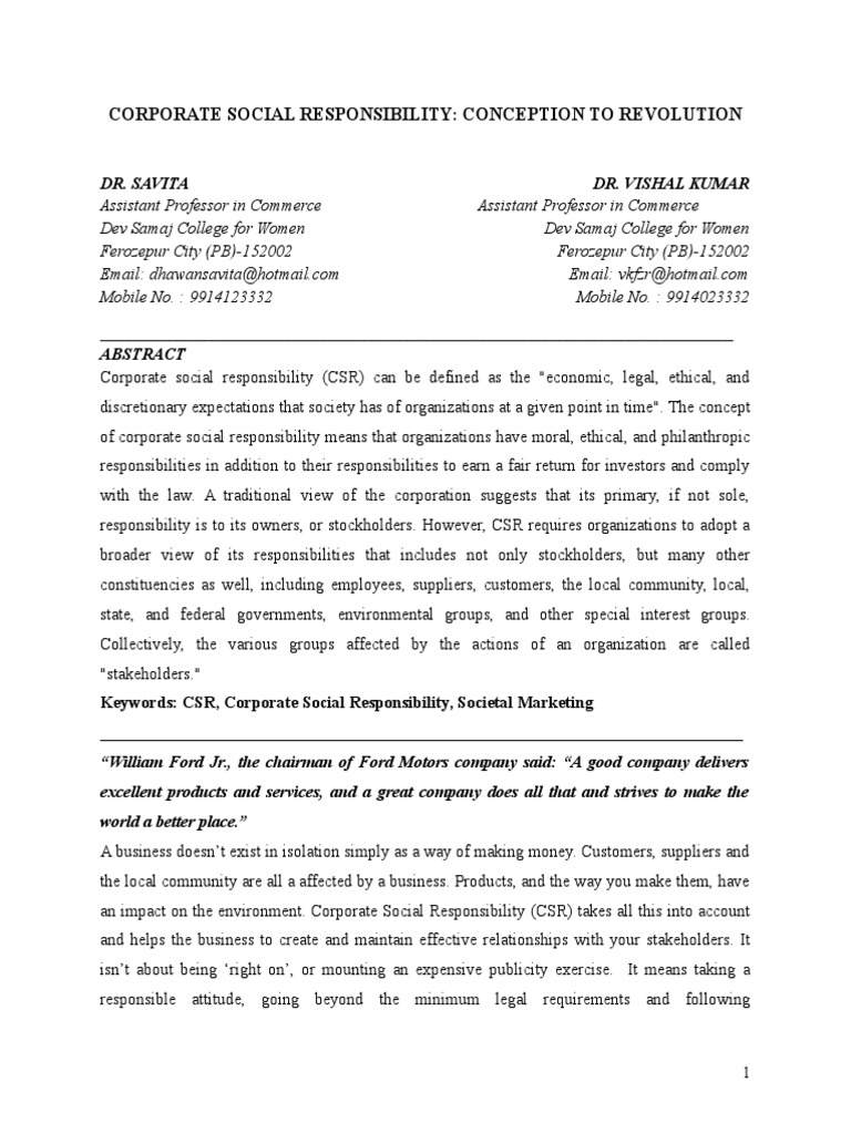 CSR Paper DR Savita | Download Free PDF | Corporate Social ...