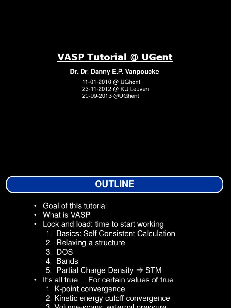 Vasp Tutorial At Ugent Dr Dr Danny E P Vanpoucke Pdf Crystal