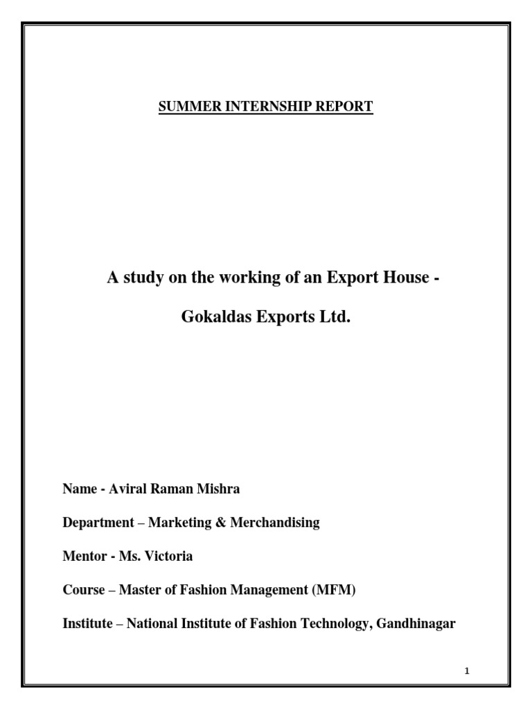 Functioning of An Export House - Gokaldas Exports | PDF | Business ...