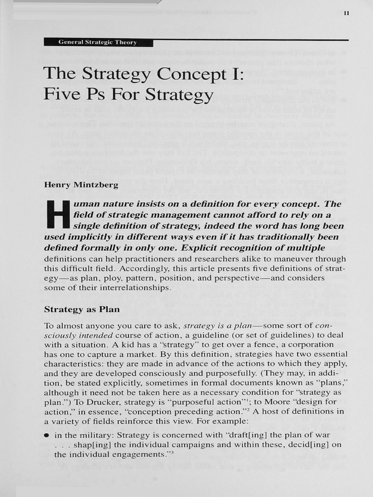 The Strategy Concept I: Five Ps For Strategy: Henry Mintzberg | PDF ...
