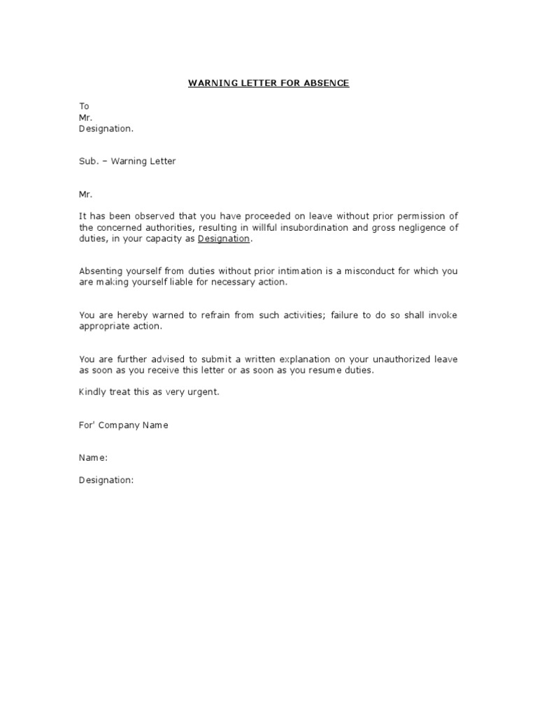Warning Letter For Absence | PDF