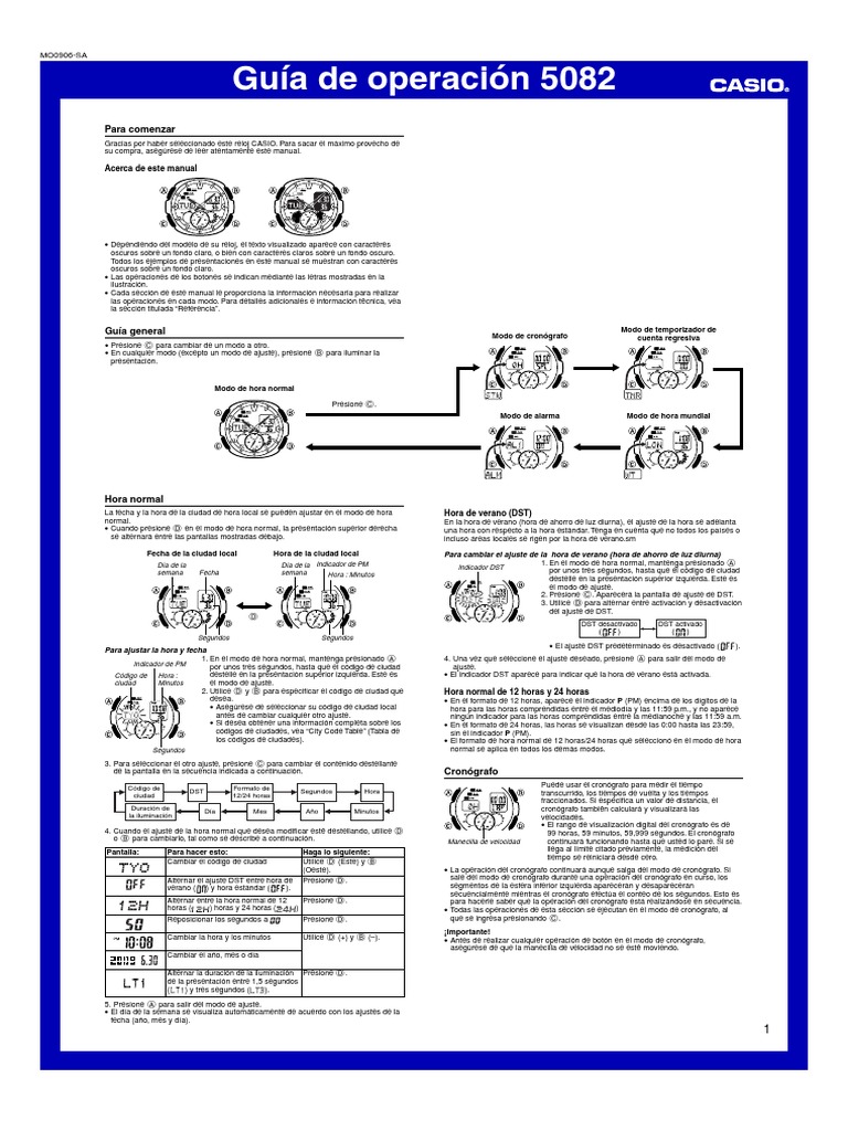 Guia de Operacion Casio 5082 | PDF | Horario de verano | Hora